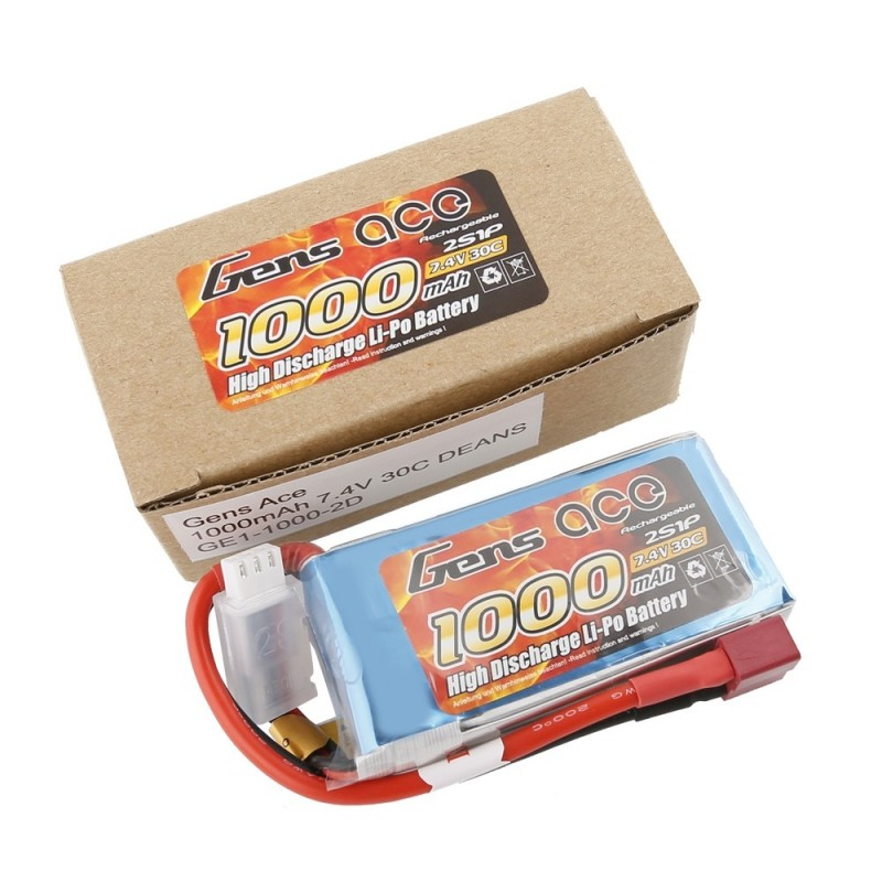 Gens Ace Pack Lipo 7.4V (2S) -1000Mah 30C (Dean-Plug) | Hobby2000 Modélisme